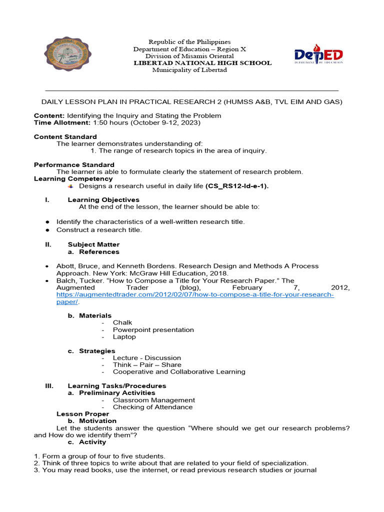 Lesson Plan in PR 2 | PDF | Learning | Lesson Plan