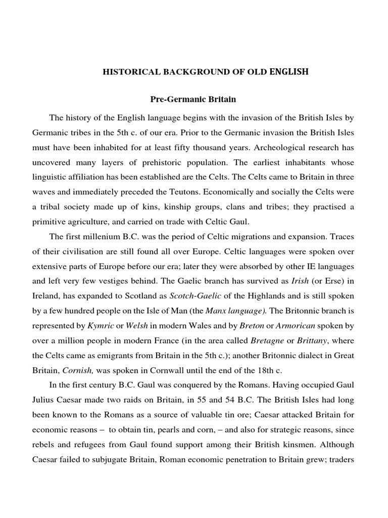 Historical Background of Old English | PDF | Celts | Wessex