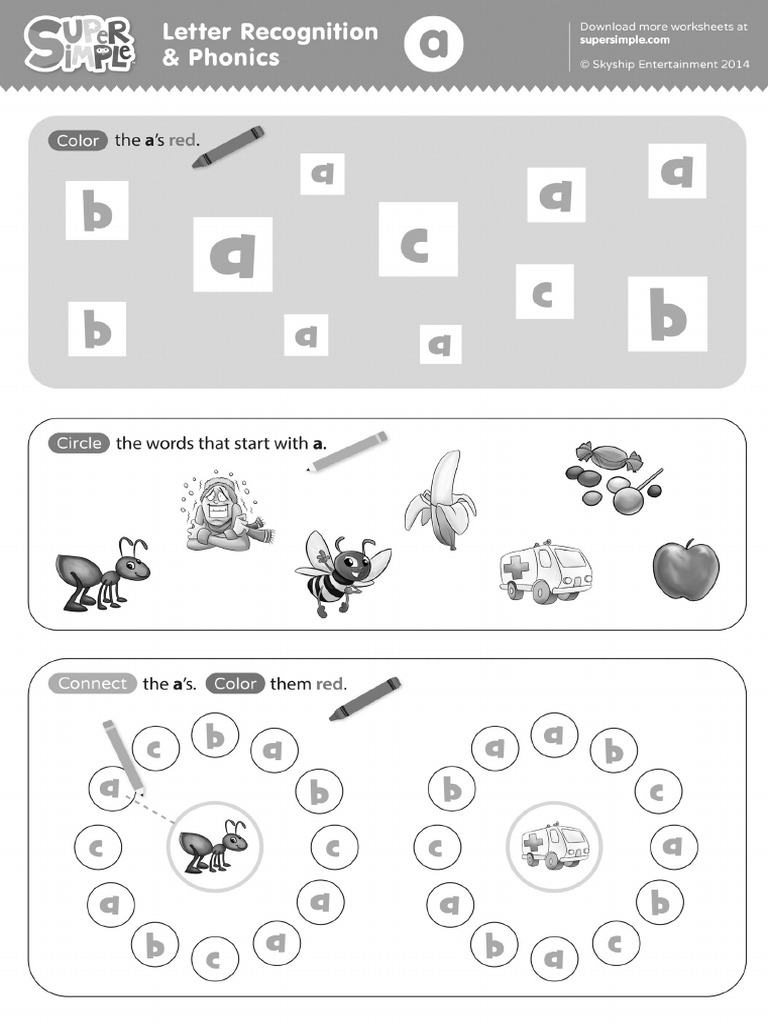 Letter Recognition Phonics A Lowercase BW | PDF