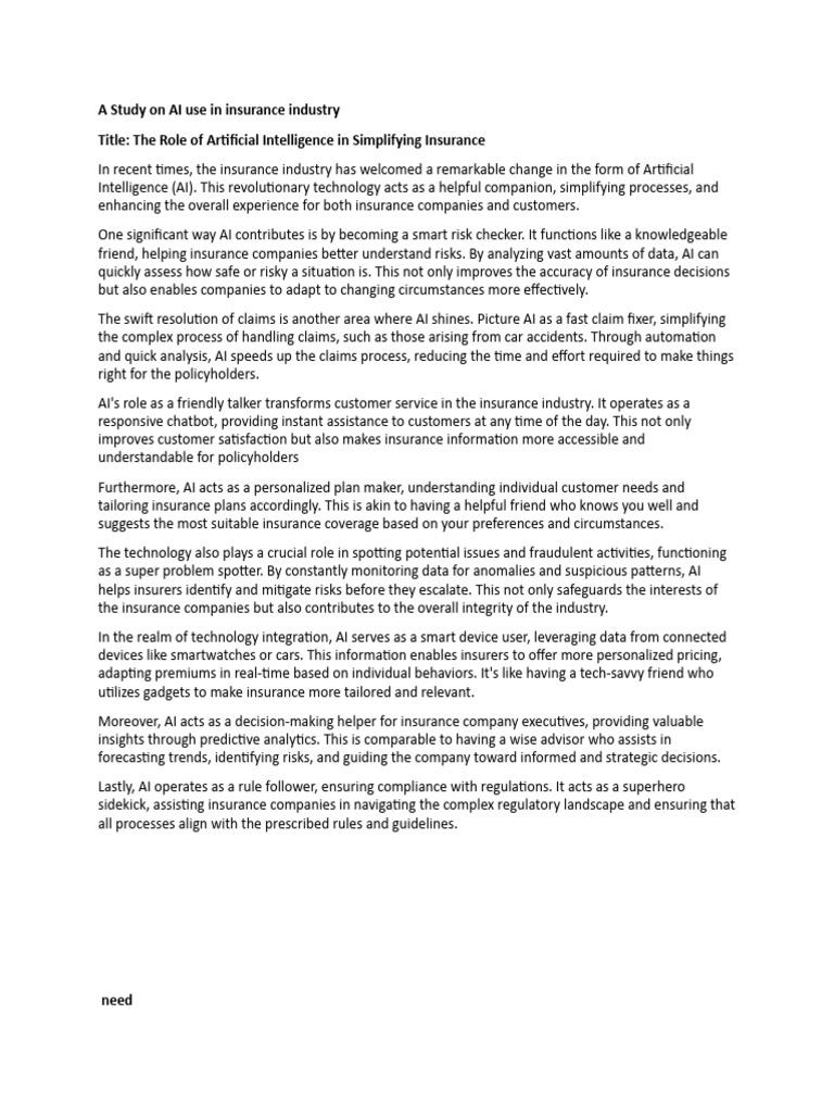 A Study On AI Use in Insurance Industry | Download Free PDF ...