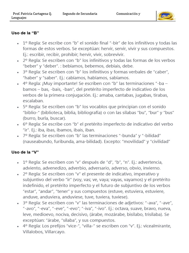 Reglas Del Uso de La B-V 2B | PDF | Lingüística | Idiomas