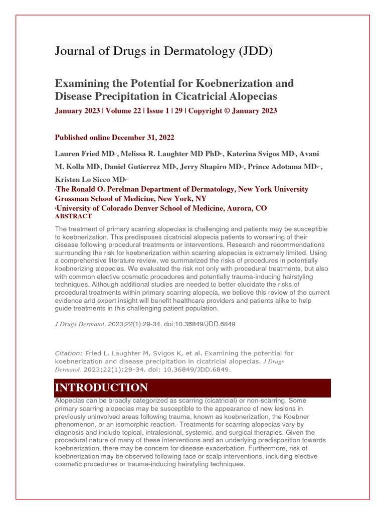 Examining The Potential For Koebnerization and | PDF | Hair Loss | Medicine