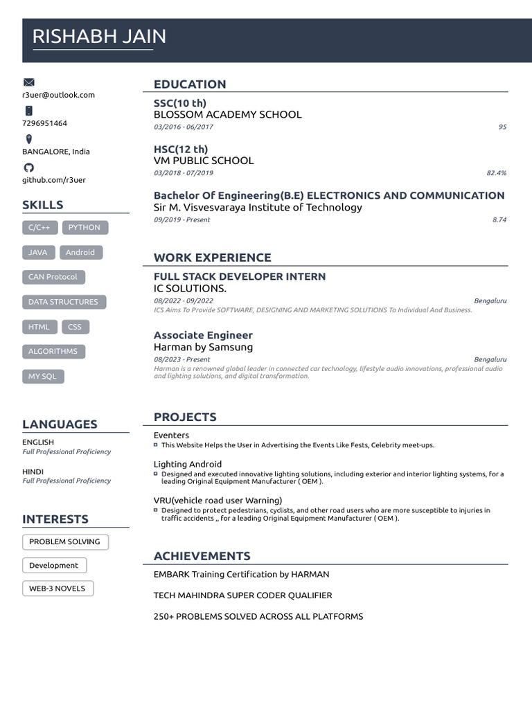 Rishabh's Resume | PDF | Computing