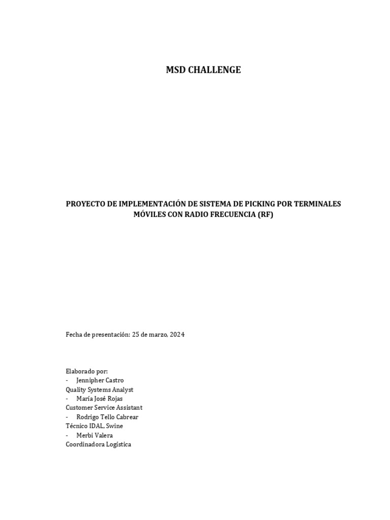 Proyecto para El MSD CHALLENGE | Descargar gratis PDF | Logística | Cadena de suministro