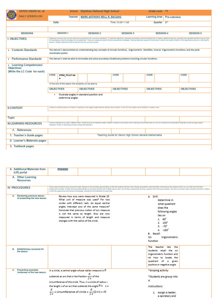 Week 3 | PDF | Angle | Trigonometric Functions