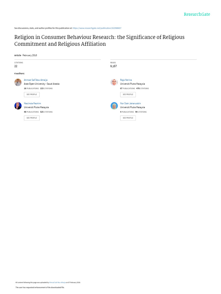 Religion in Consumer Behaviour Research: The Significance of Religious ...