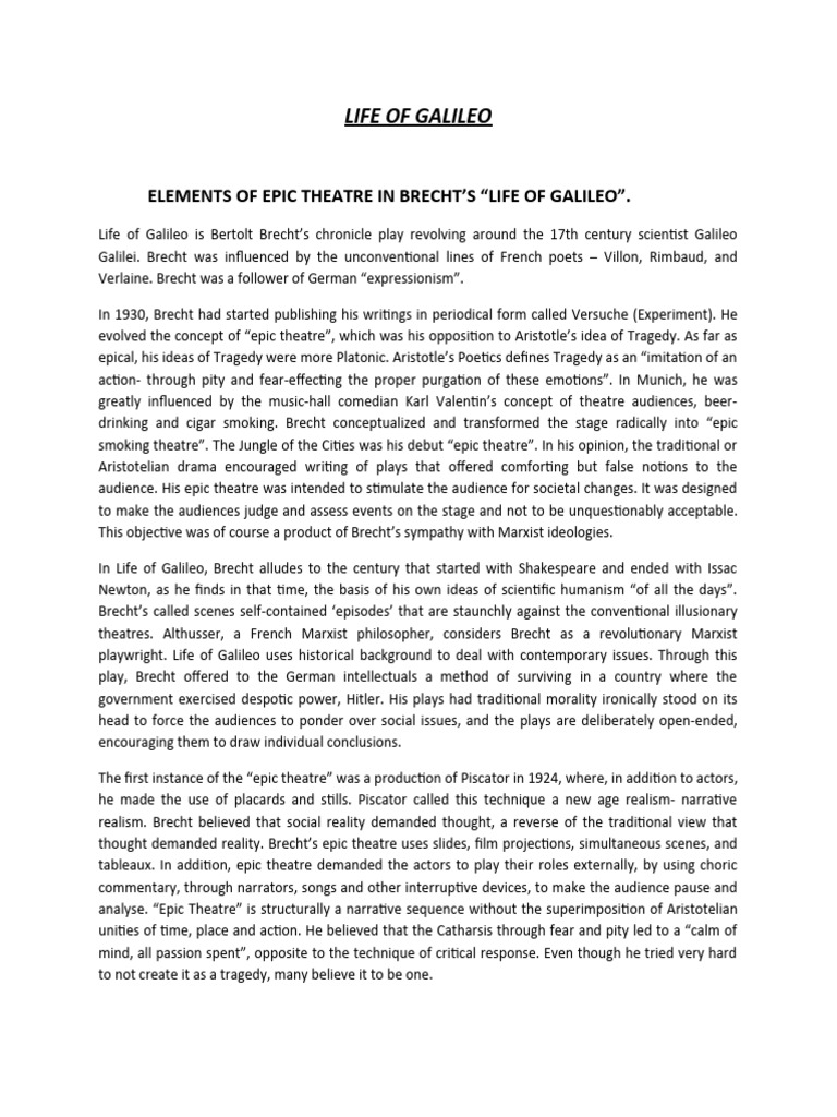 LIFE OF GALILEO Ans | PDF | Galileo Galilei | Theatre