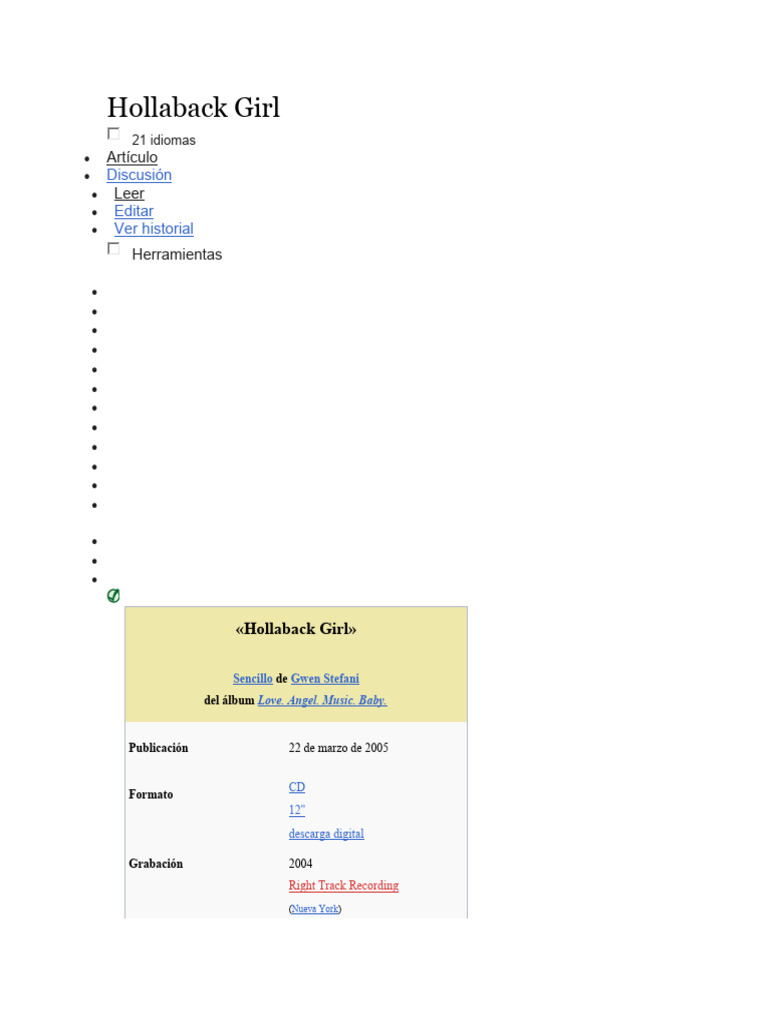Significado y origen de "Hollaback Girl" | PDF | Industria de la música