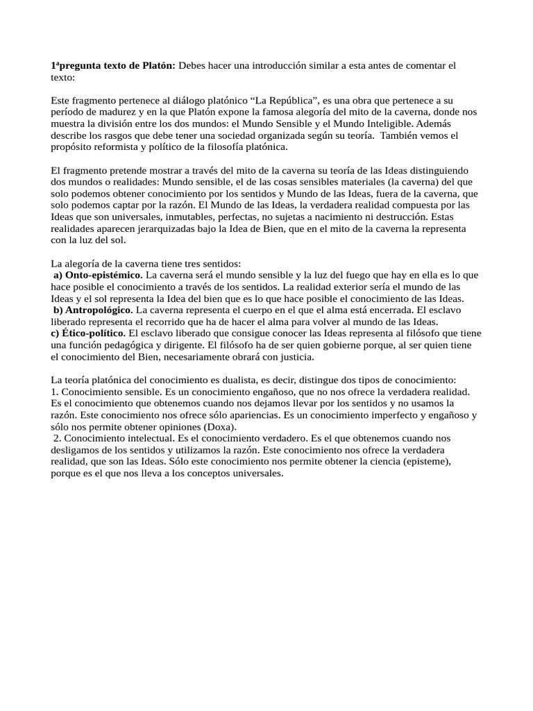 Primera Pregunta Texto EBAU | PDF | Conocimiento | Platón