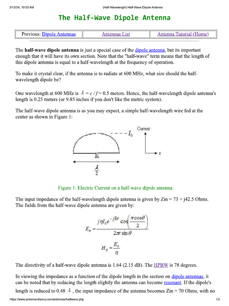 The Half-Wave Dipole Antenna | PDF