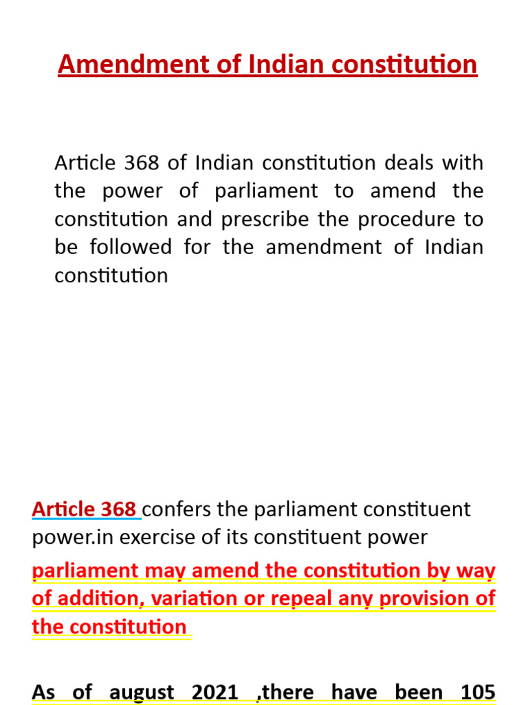 Article 368: Amendment Procedures in India | PDF | Constitutional Law ...