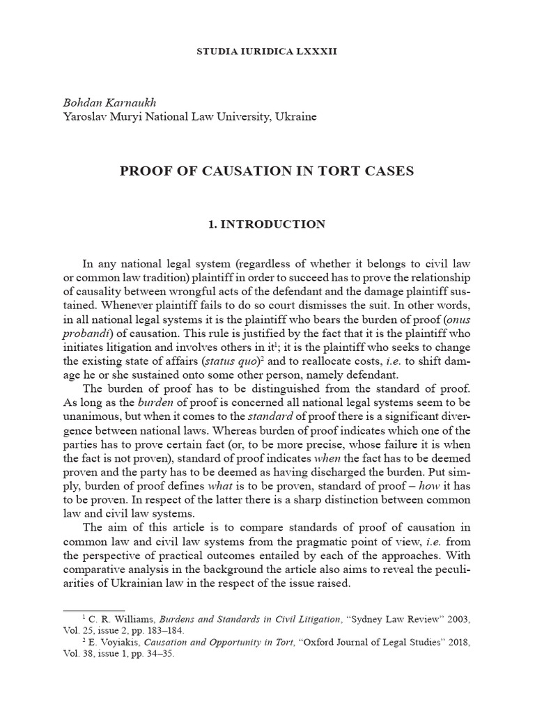 Causation Proof in Tort Law Systems | PDF | Burden Of Proof (Law) | Reasonable Doubt