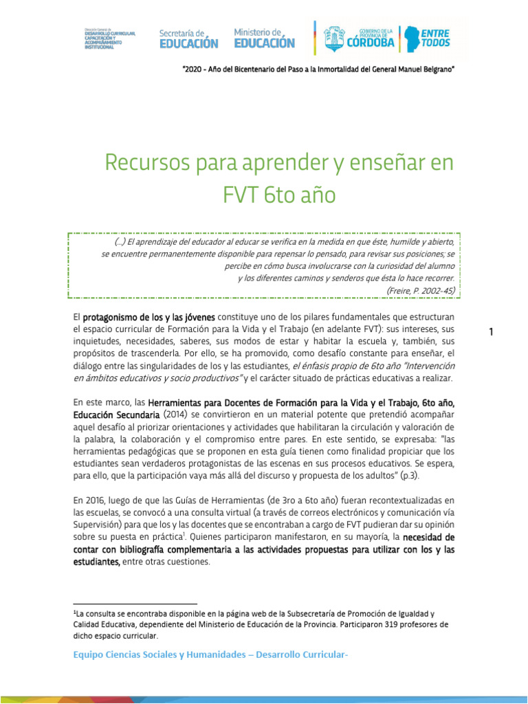 Recursos FVT 6to Año: Actividades y Materiales | PDF | Iniciativa ...