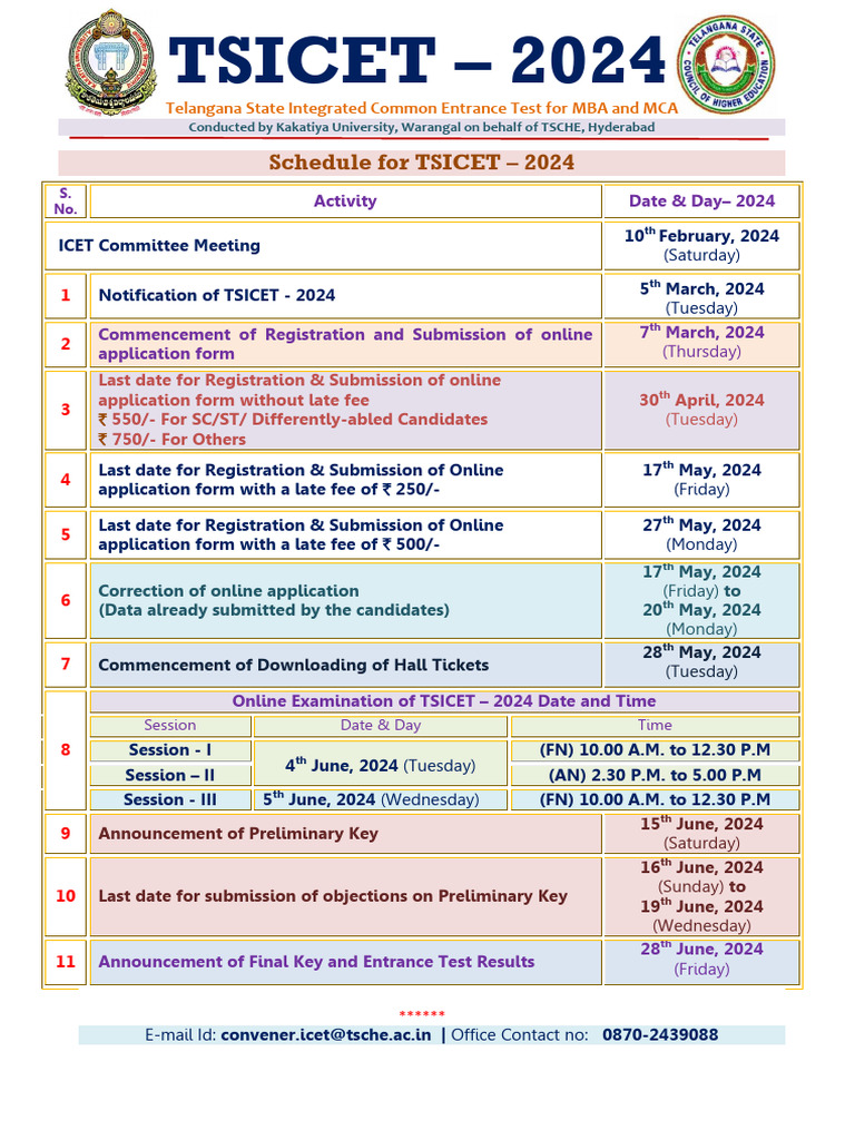 Schedule For TSICET - 2024: Telangana State Integrated Common Entrance ...