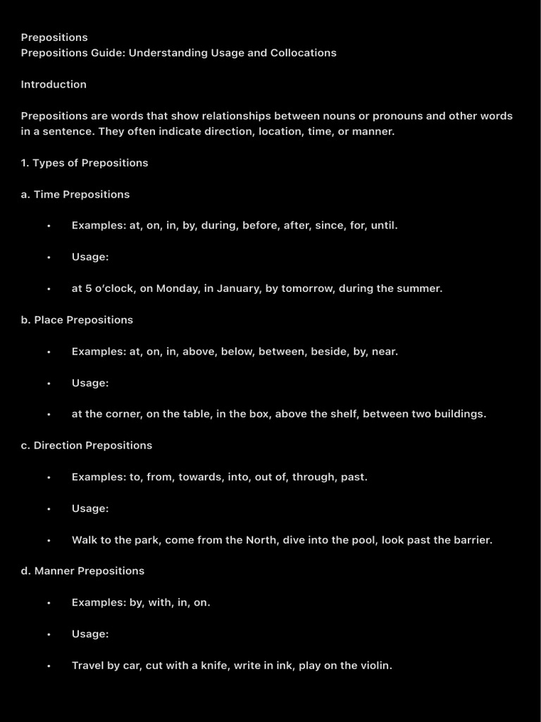 Prepositions: A Comprehensive Guide | PDF | Preposition And ...