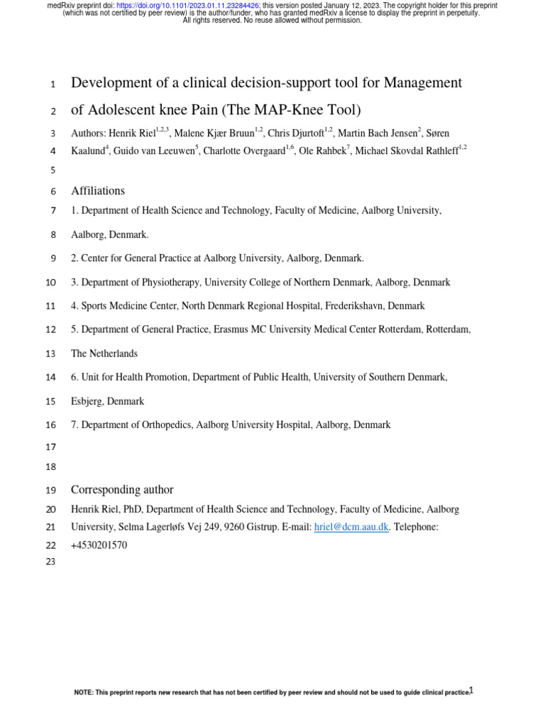 The MAP-Knee Tool | PDF | Medical Diagnosis | Clinical Medicine