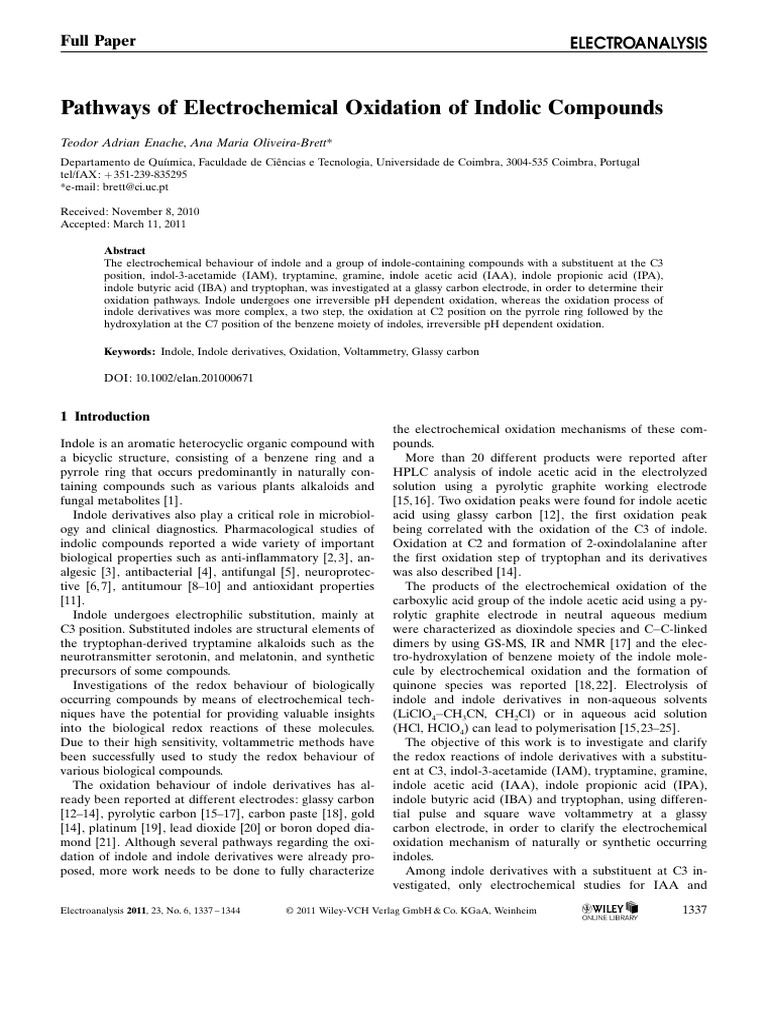 156 Indoles Electroanalysis | PDF | Redox | Electrochemistry