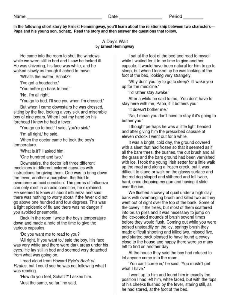Understanding "A Day's Wait" Themes | PDF | Mystery, Thriller & Crime ...