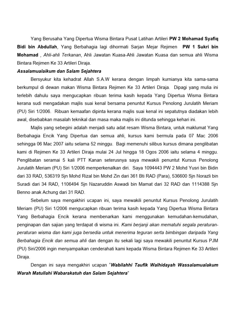 Ucapan Suai Kenal Wisma | PDF