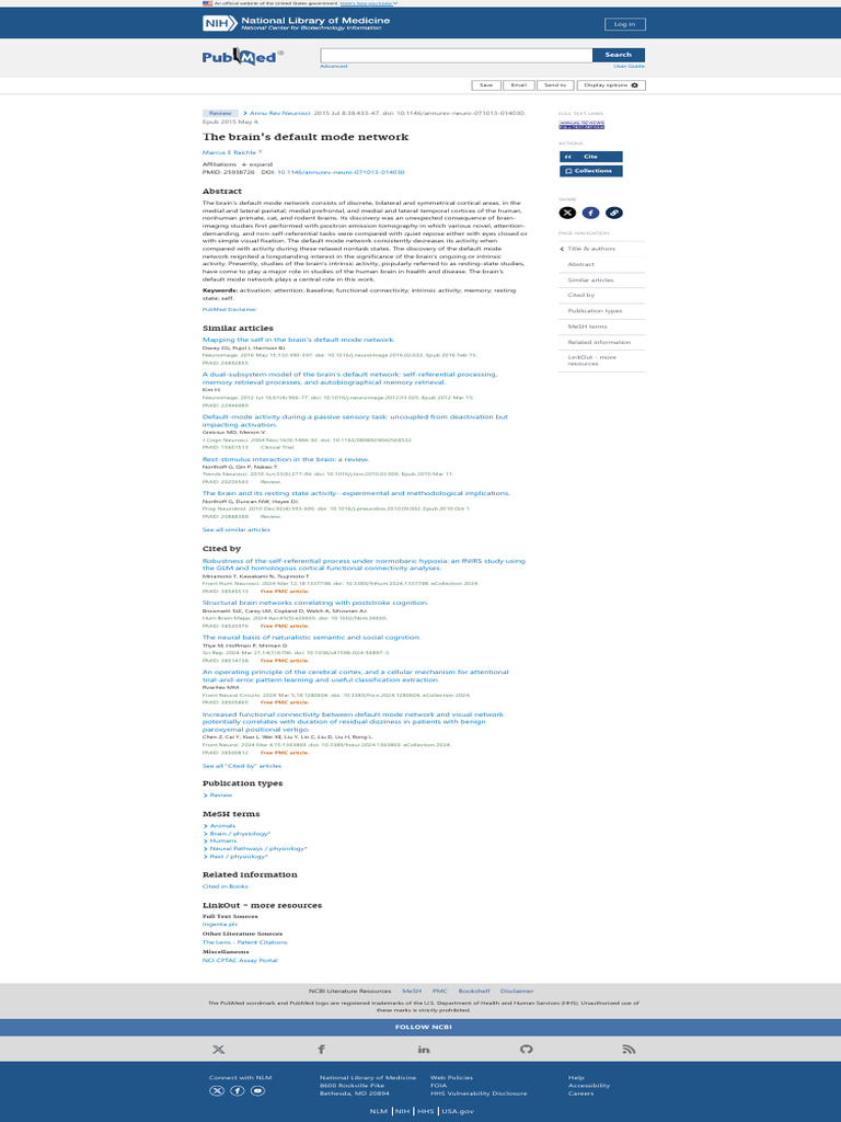 The Brain S Default Mode Network Pubmed Pdf Pub Med Neuroscience