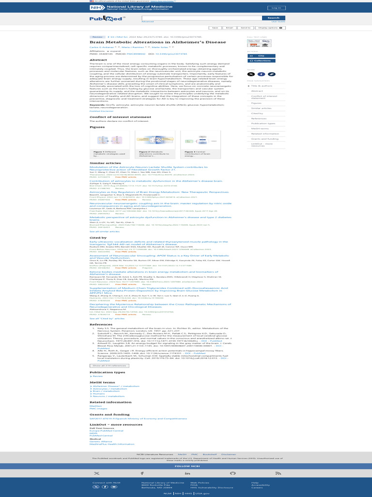 Brain Metabolic Alterations in Alzheimer's Disease - PubMed | PDF | Pub Med | Astrocyte