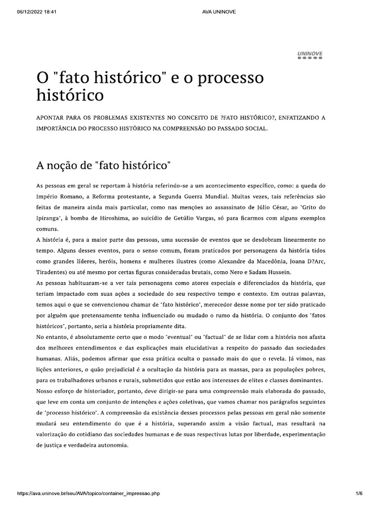 O Fato Histórico e o Processo Histórico | PDF
