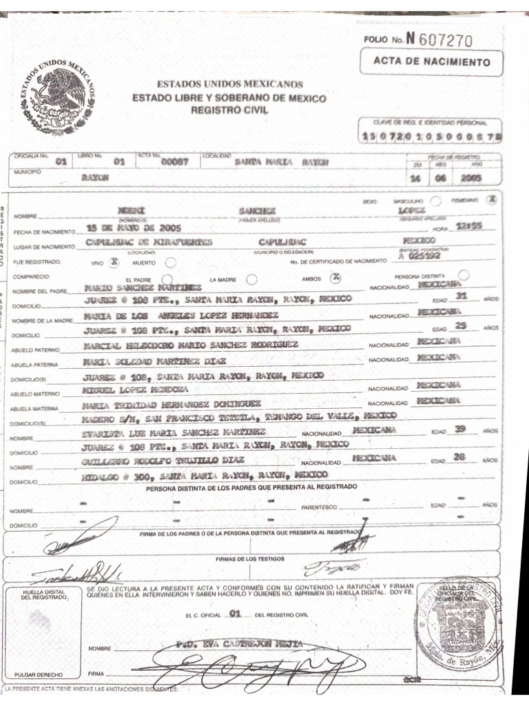 Acta de Nacimiento | PDF