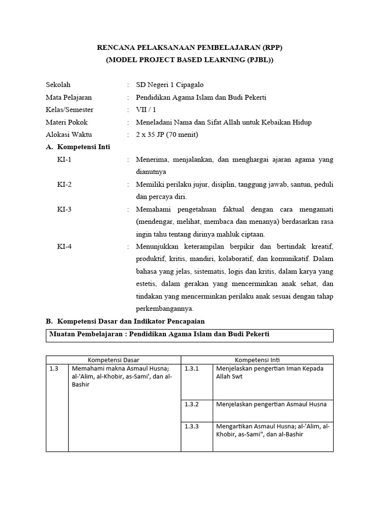 RPP Kel. 4 Model Pembelajaran Project Based Learning | PDF