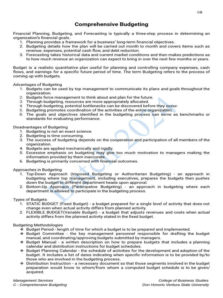 C - Comprehensive Budgeting | PDF | Budget | Expense