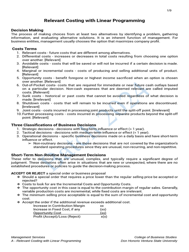 A - Relevant Costing With Linear Programming | PDF | Opportunity Cost | Linear Programming