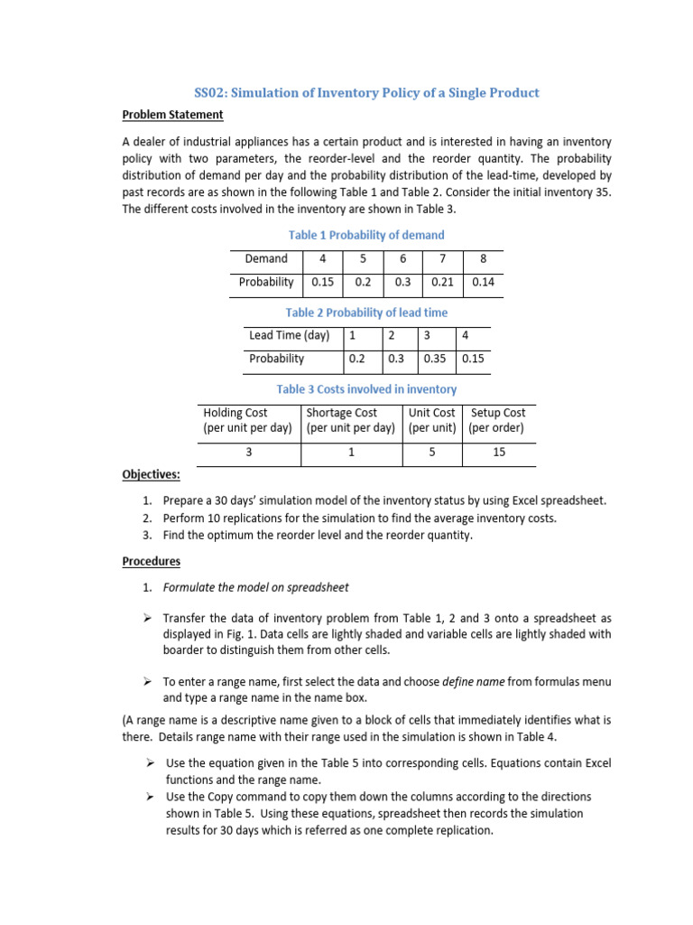 Inventory Policy Simulation for Single Product | PDF | Spreadsheet ...