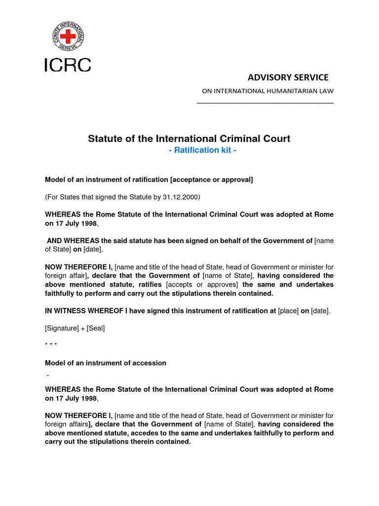 Statute of The - International Criminal Court Ratification Kit | PDF