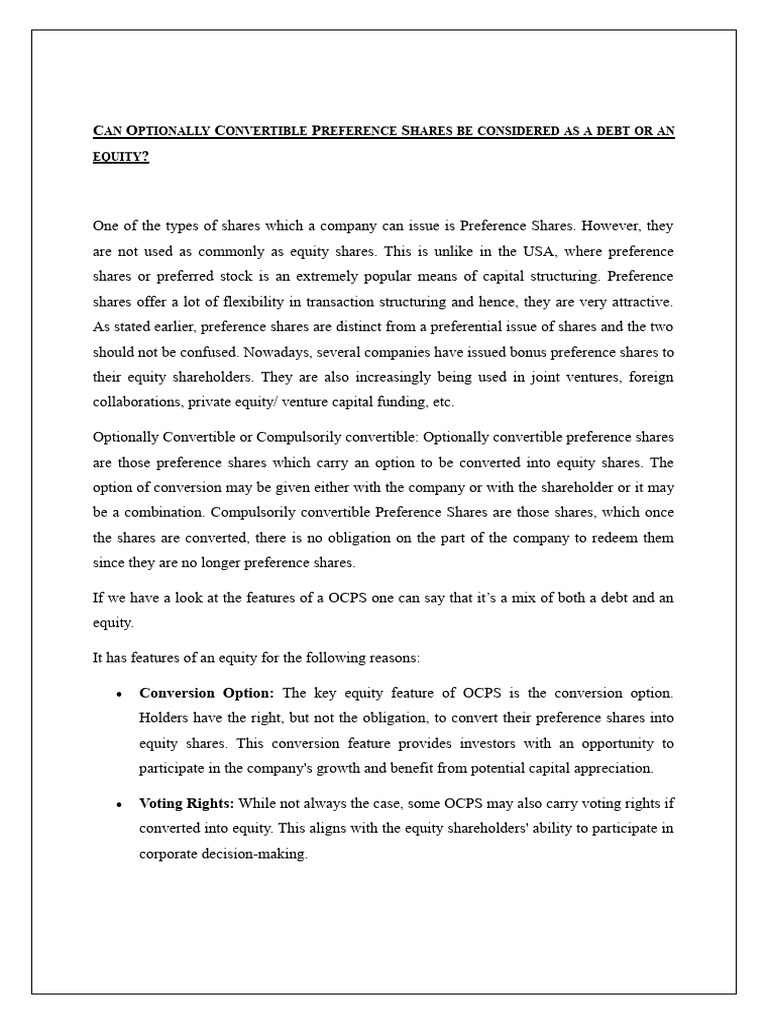 Can Optionally Convertible Preference Shares Be Considered As A Debt or ...
