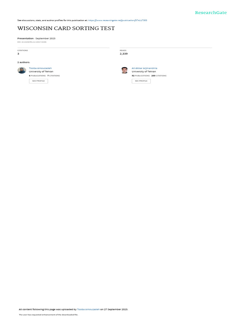 Wisconsin Cards | PDF | Attention | Cognitive Psychology