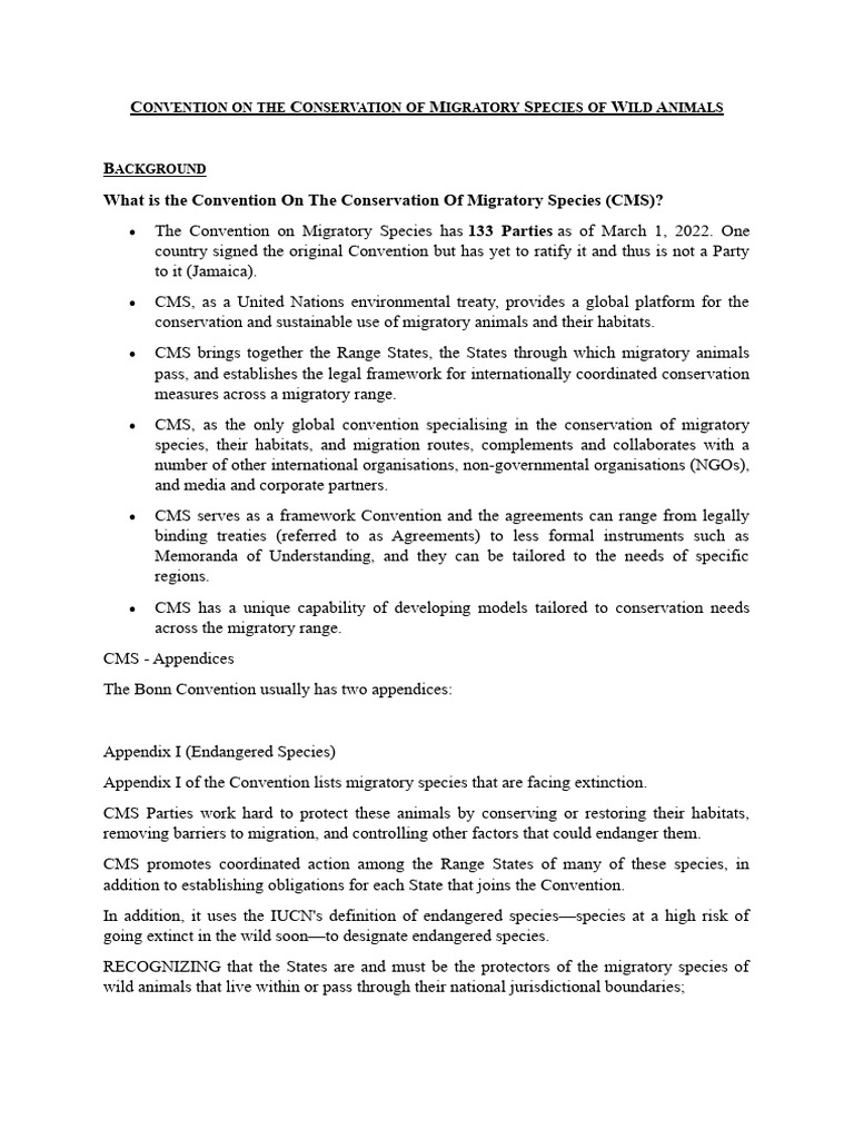 Convention On The Conservation of Migratory Species of Wild Animals ...