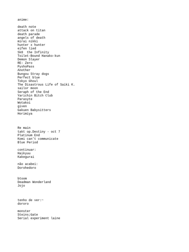 Anime & Manga Watchlist | PDF