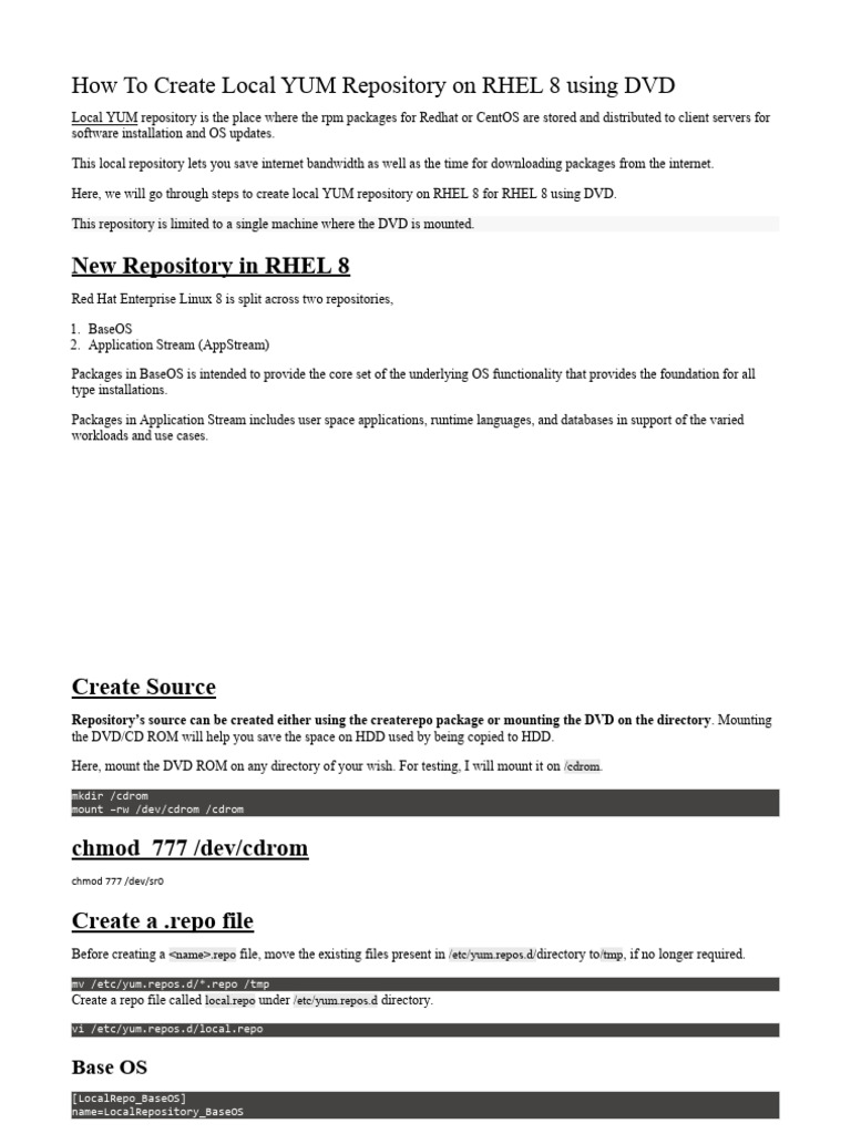 How To Create Local YUM Repository On RHEL 8 Using DVD | PDF | Software ...