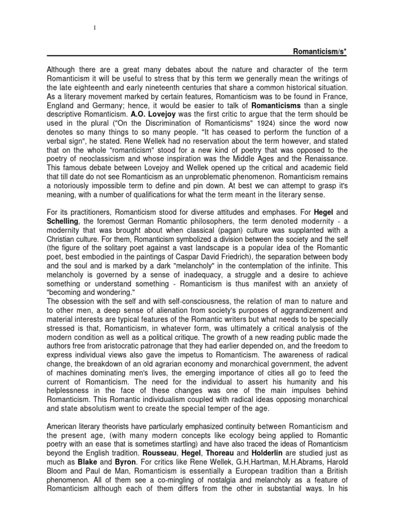 History of English Literature ROMANTICISM INTRODUCTION | PDF ...