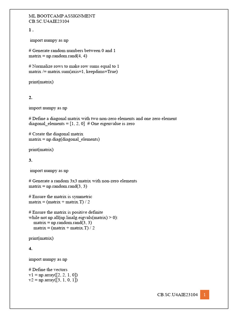 Algebra For Ai Miscellaneous Code Snippets | PDF | Matrix (Mathematics) | Algebra
