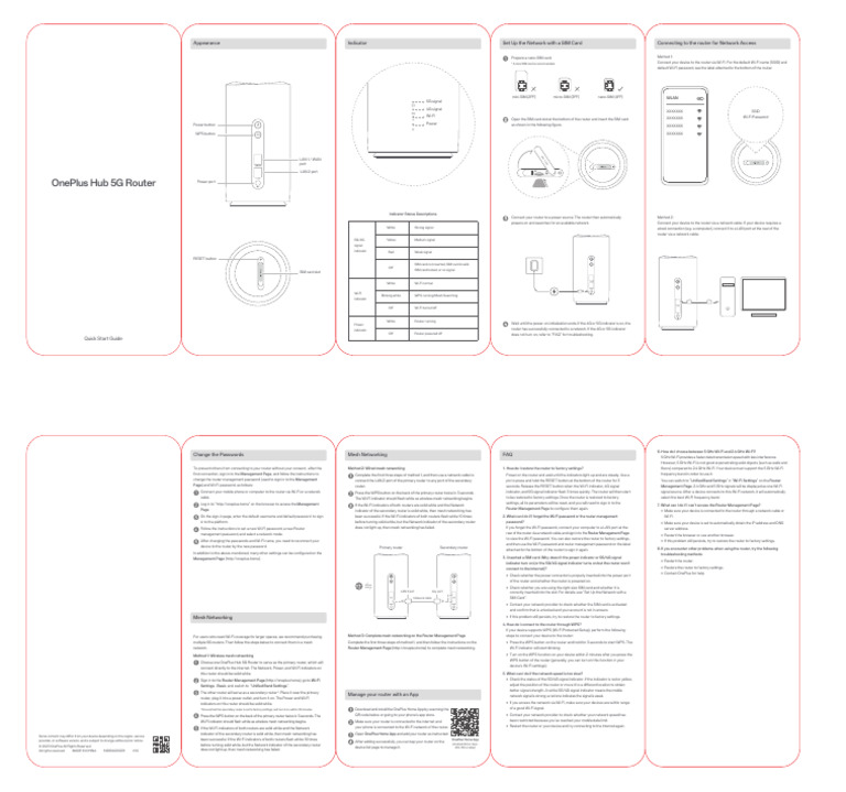 OnePlus Hub 5G Router Quick Start Guide | PDF | Wi Fi | Computer Network OnePlus Hub 5G Router Quick Start Guide | PDF | Wi Fi | Computer Network