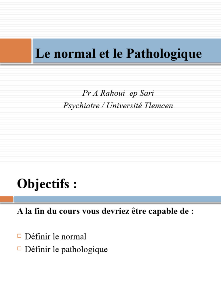 Le Normal Et Le Pathologique 1 Annee | PDF | Trouble mental | Sciences ...