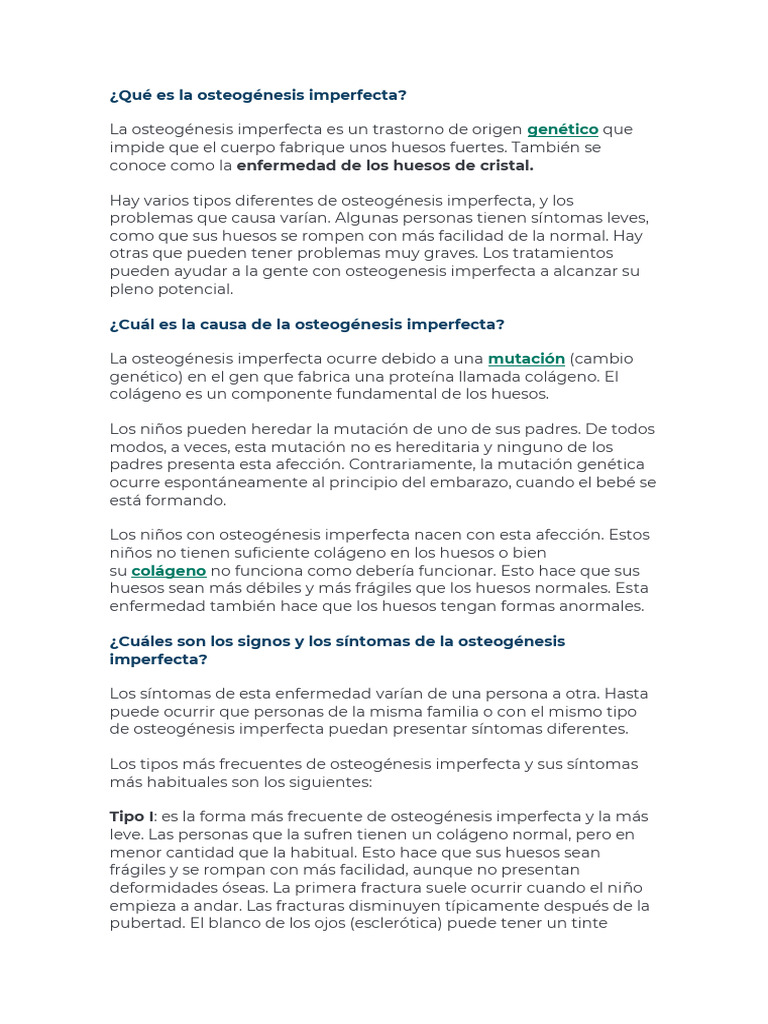 Qué Es La Osteogénesis Imperfecta | PDF | Hueso | Enfermedades y trastornos
