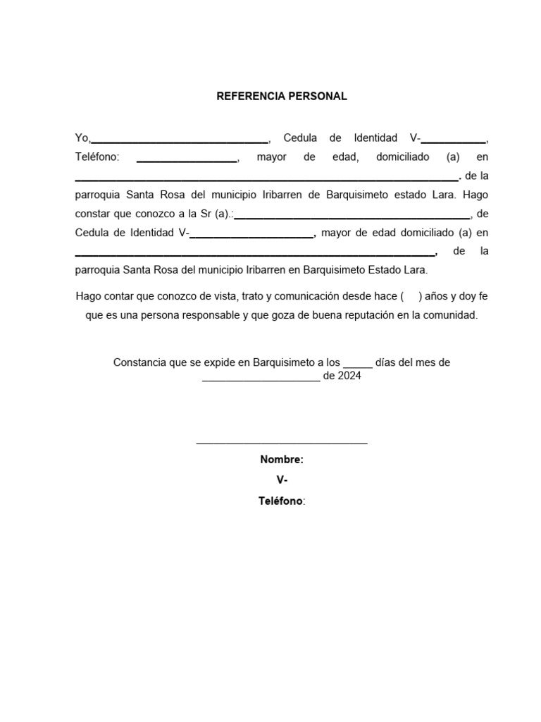 Referencia Personal para Llenar | PDF