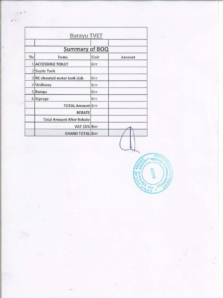 BOQ For Burayu TVET Scanned | PDF