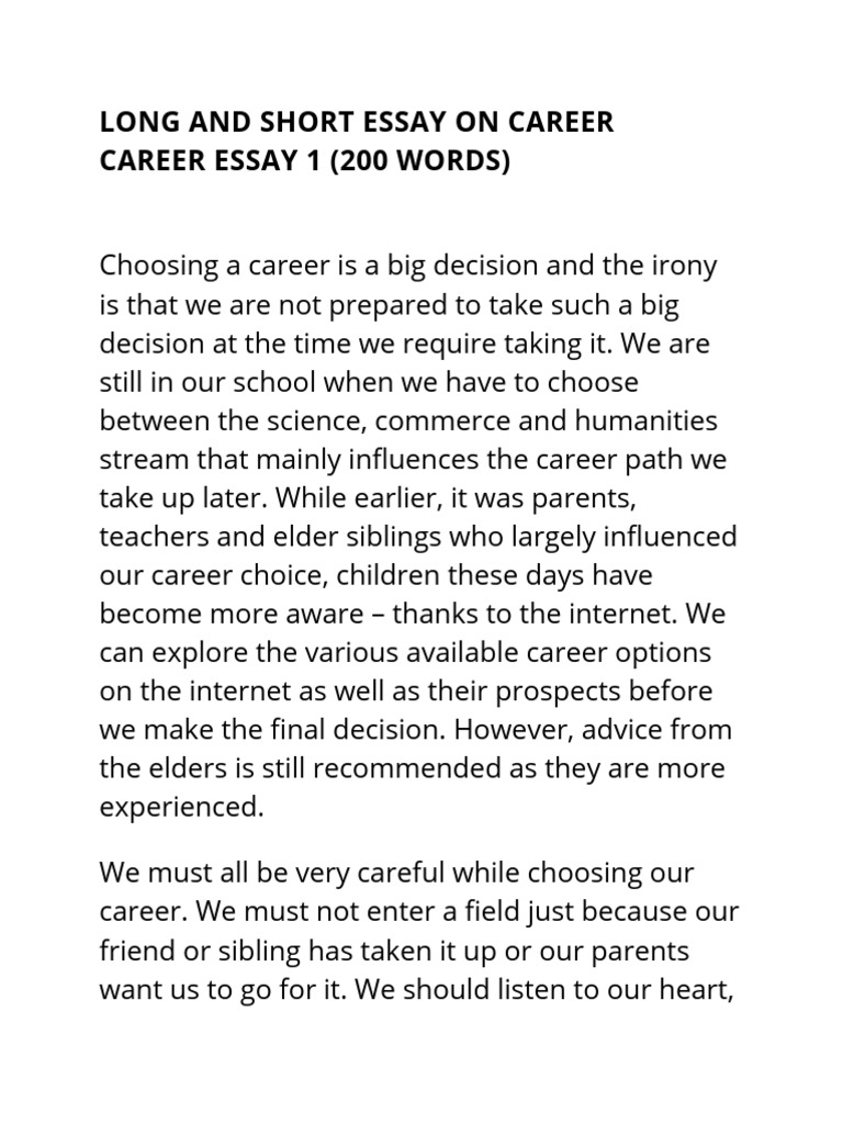 Long and Short Essay On Career | PDF | Social Science | Wellness