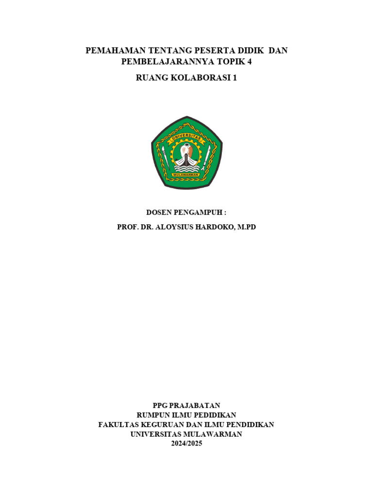 Pemahaman Tentang Peserta Didik Dan Pembelajarannya Topik 4 Ruang Kolaborasi 1 | PDF