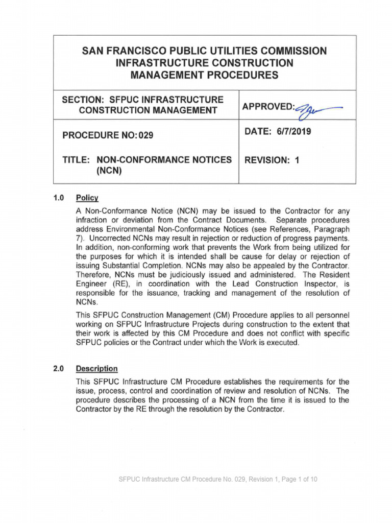 CM P029 Rev 1 Non - Conformance Notice - NCN | PDF | Construction ...