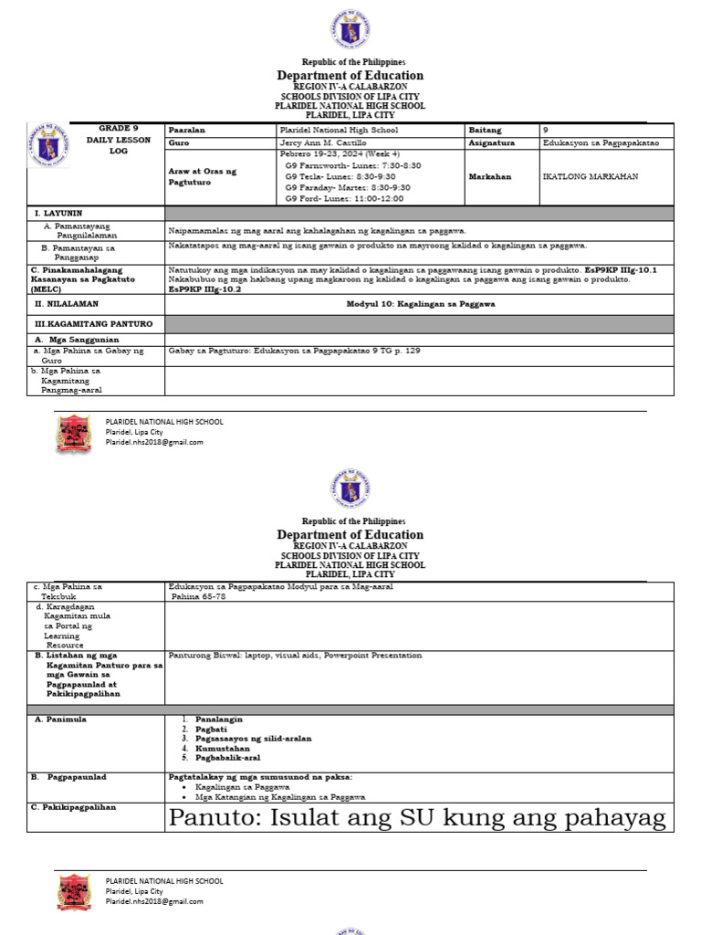 Esp 9 DLL Week 4 | PDF