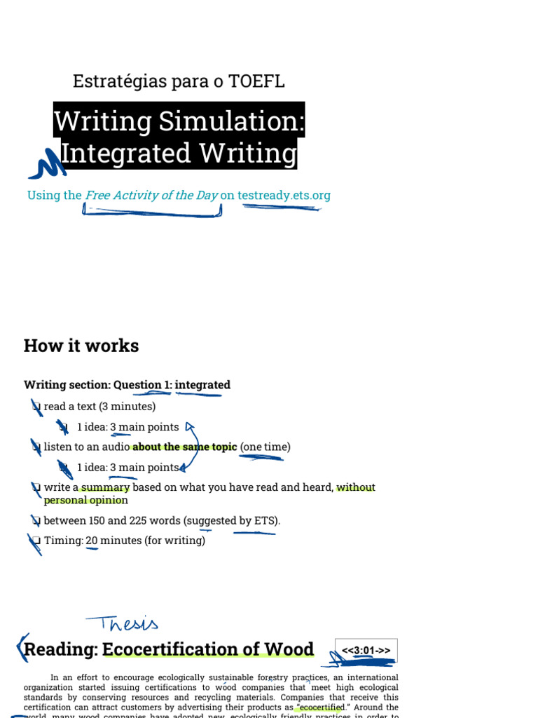 Estrat Gias para o TOEFL - Simulado de Writing - Integrated Writing Anotado | Download Free PDF ...