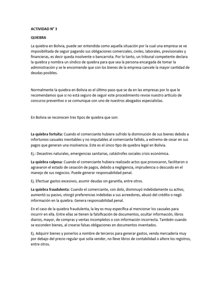 Quiebra - Administarcion de Empresas | PDF | Derecho